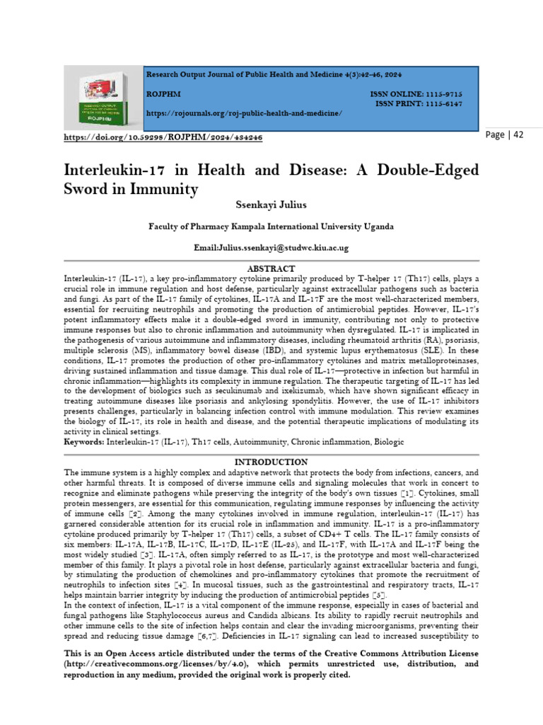 Interleukin-17 in Health and Disease: A Double-Edged Sword in Immunity (www.kiu.ac.ug) | PDF ...