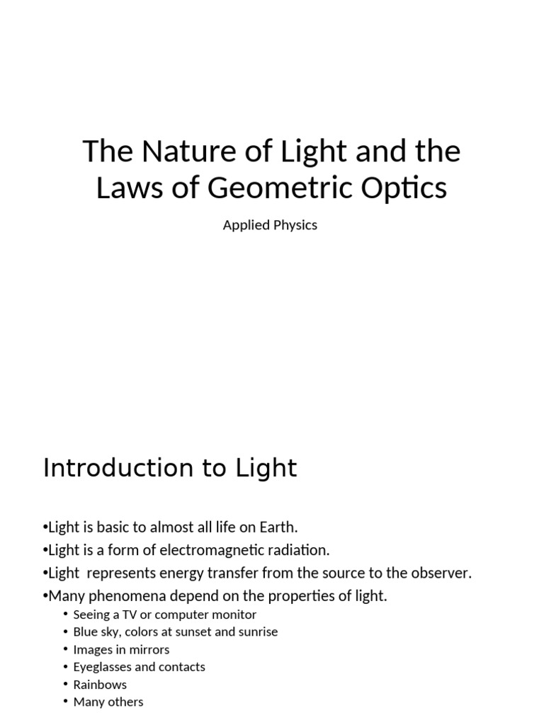 Nature of Light and Geometry of Optics | PDF | Light | Refraction