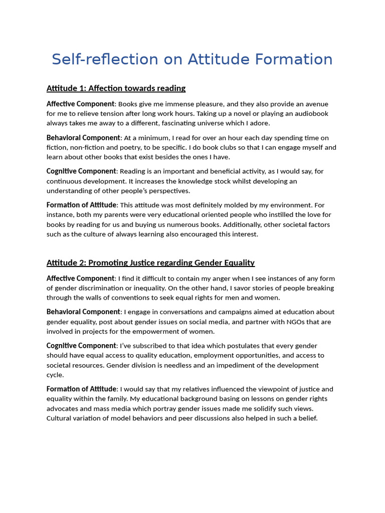 Self Reflection On Attitude Formation | PDF | Attitude (Psychology ...