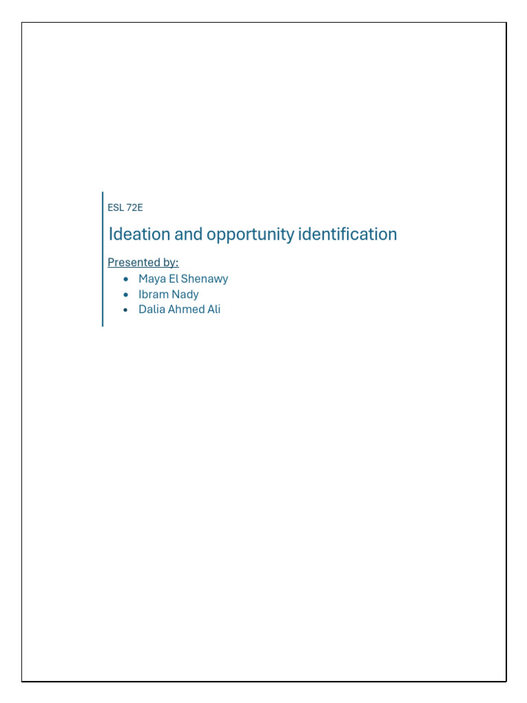 Ideation and Opportunity Identification | PDF | Bus | Investing