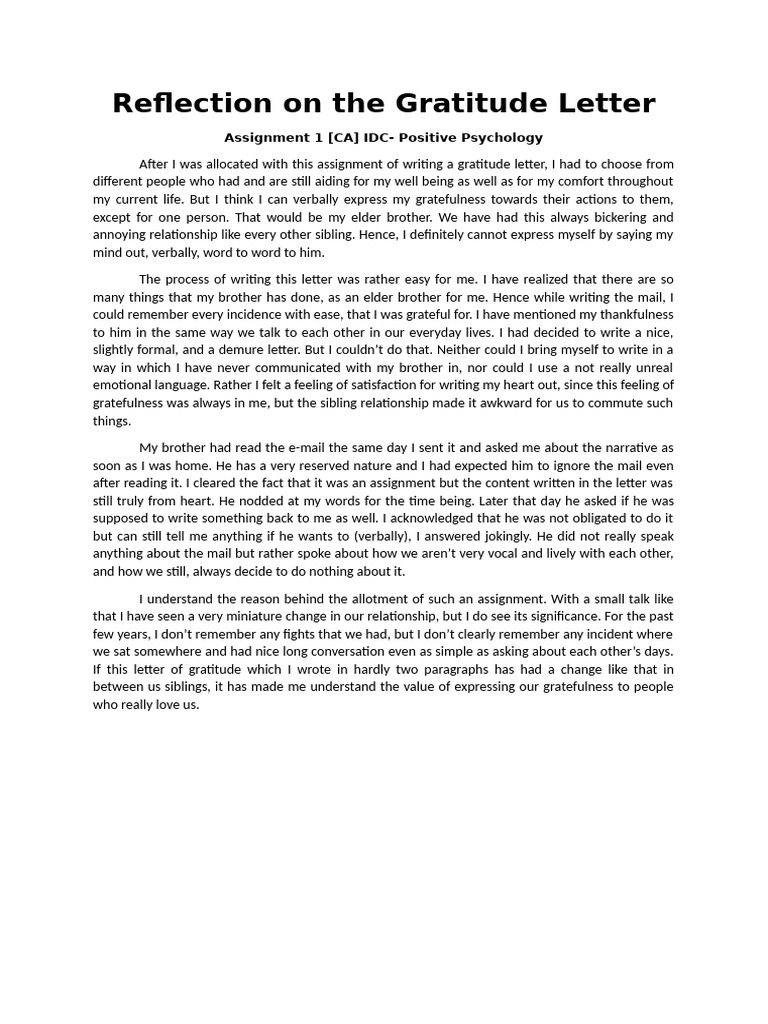 POSITIVE PSYCHOLOGY Assignment | PDF | Gratitude