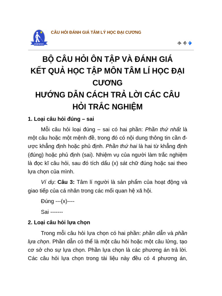 145. Cau Hoi Danh Gia Tam Ly Hoc Dai Cuong | PDF