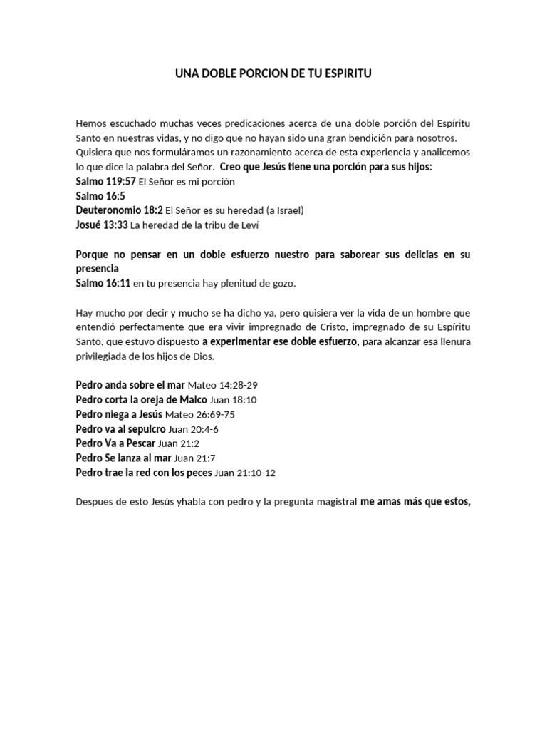 Doble Porción del Espíritu: Reflexión Bíblica | PDF