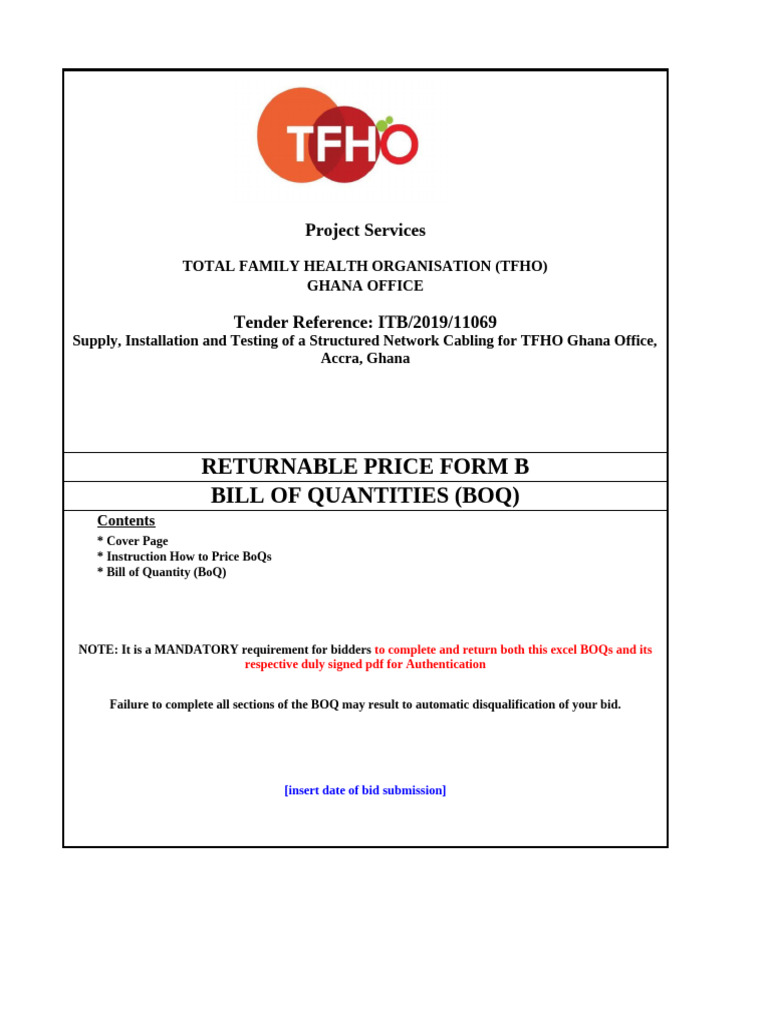 BoQ Form B Priced BoQ TFHO Office Networking | PDF