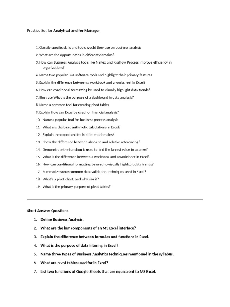 Business Analysis and Excel Techniques Guide | PDF | Microsoft Excel ...