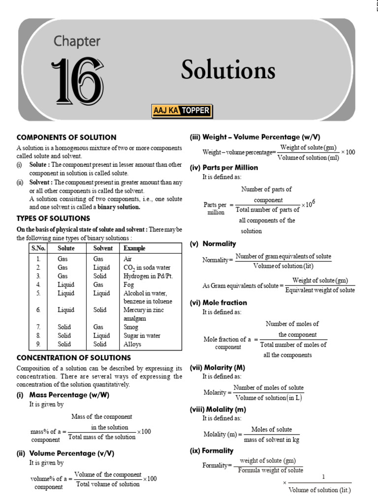 Solutions | PDF | Solubility | Concentration