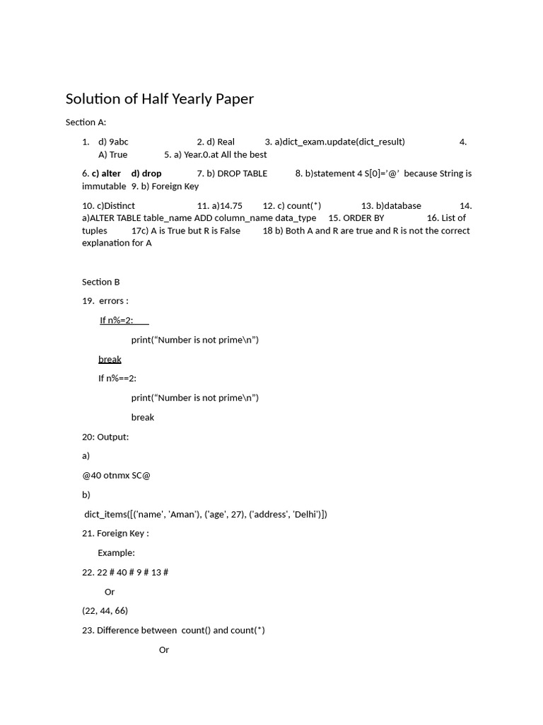 Solution of Half Yearly Paper - 2023 - 2024 (AutoRecovered) | PDF | Computer Programming | Computing