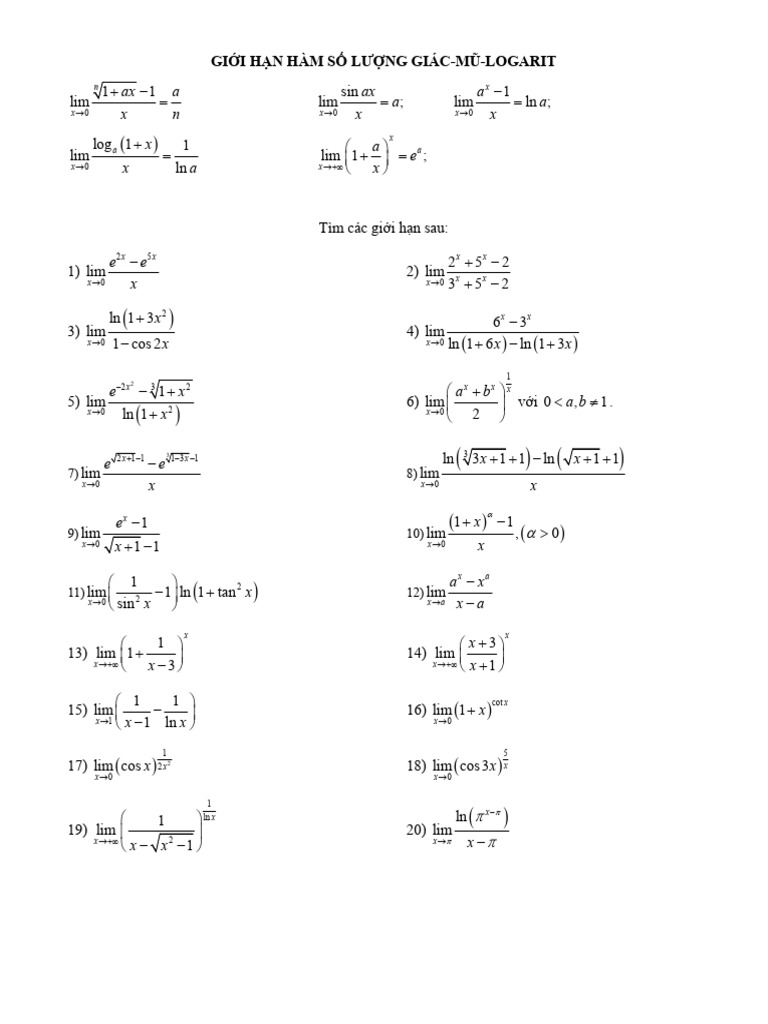 BT GIỚI HẠN HS LƯỢNG GIÁC-MŨ-LOGARIT | PDF