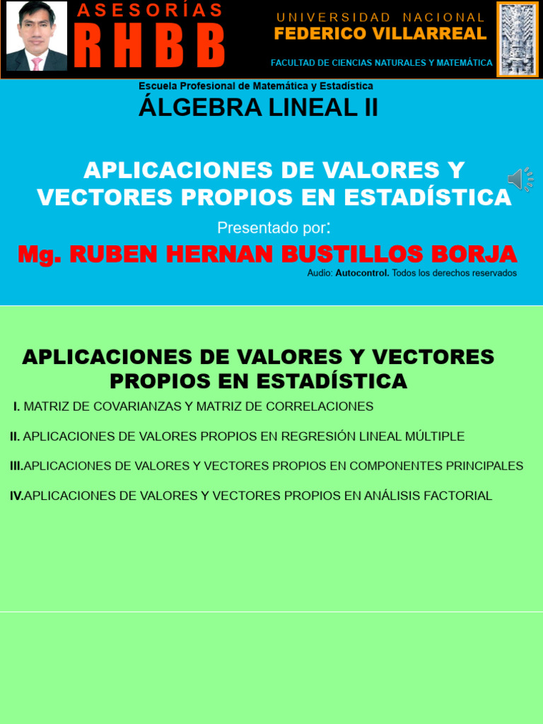 Aplicaciones de Valores y Vectores Propios en Estadistica- Algebra ...