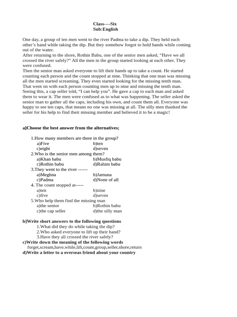 Class 6 Exam 1 | PDF