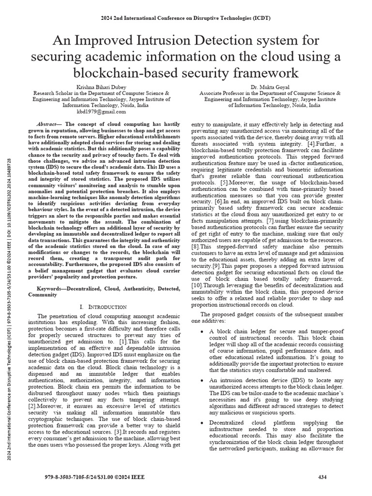 An Improved Intrusion Detection System for Securing Academic Information on the Cloud Using a ...
