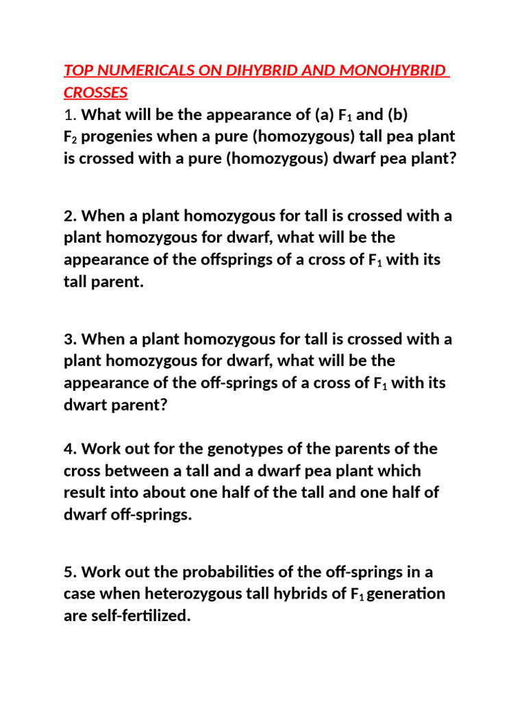 Dihybrid and Monohybrid Cross Problems | PDF