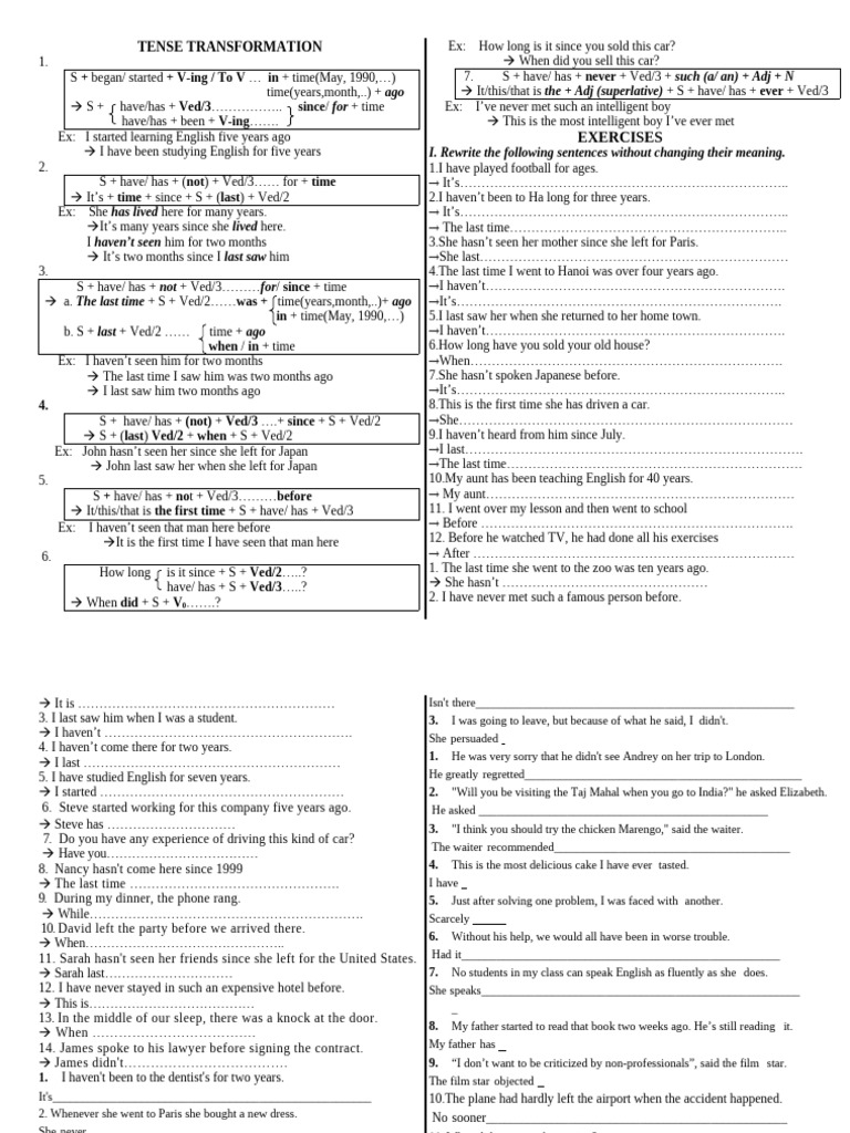 Tenses Transformation 2 | PDF