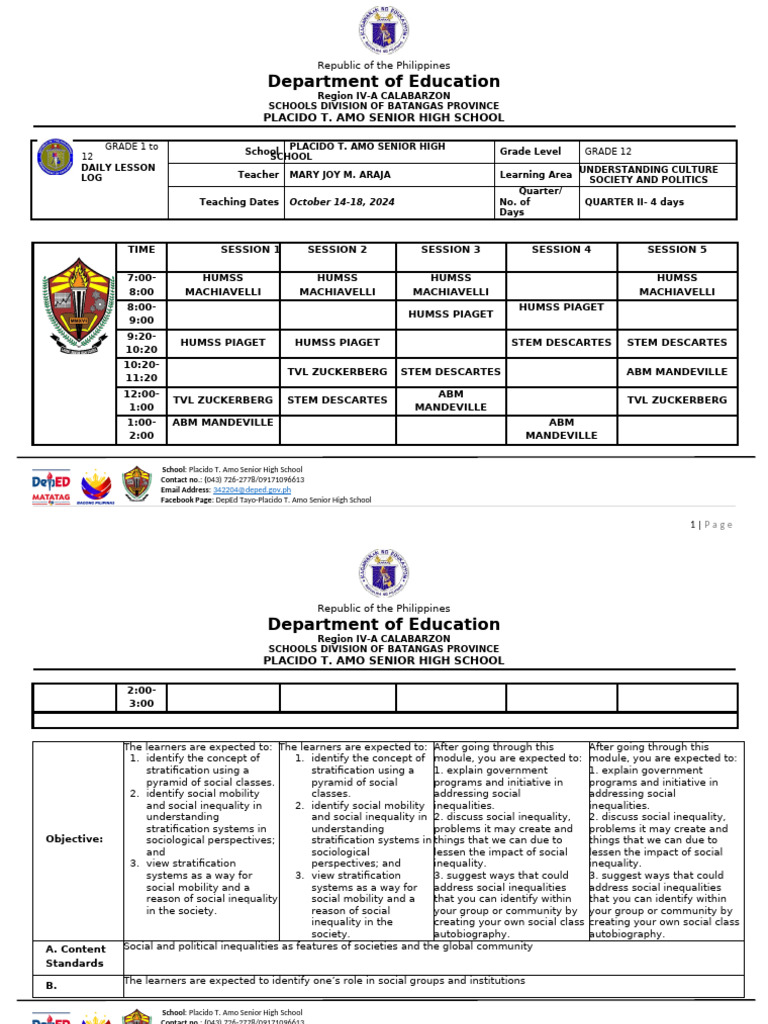 2nd QTR DLL Ucsp Social Stratification 1 | PDF | Social Inequality ...