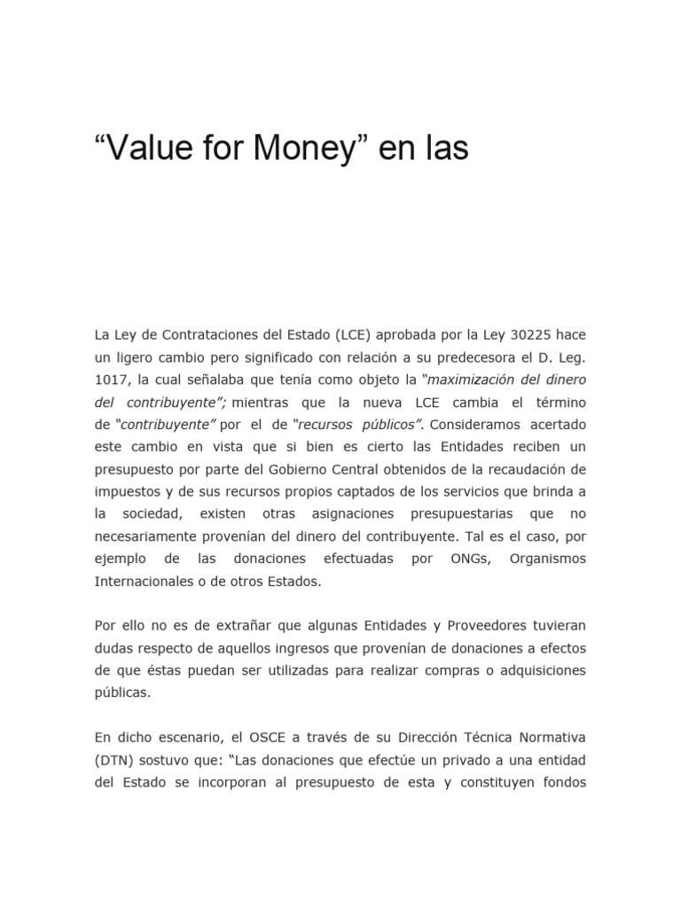 Value for Money en Contrataciones Públicas | PDF | Presupuesto | Precios