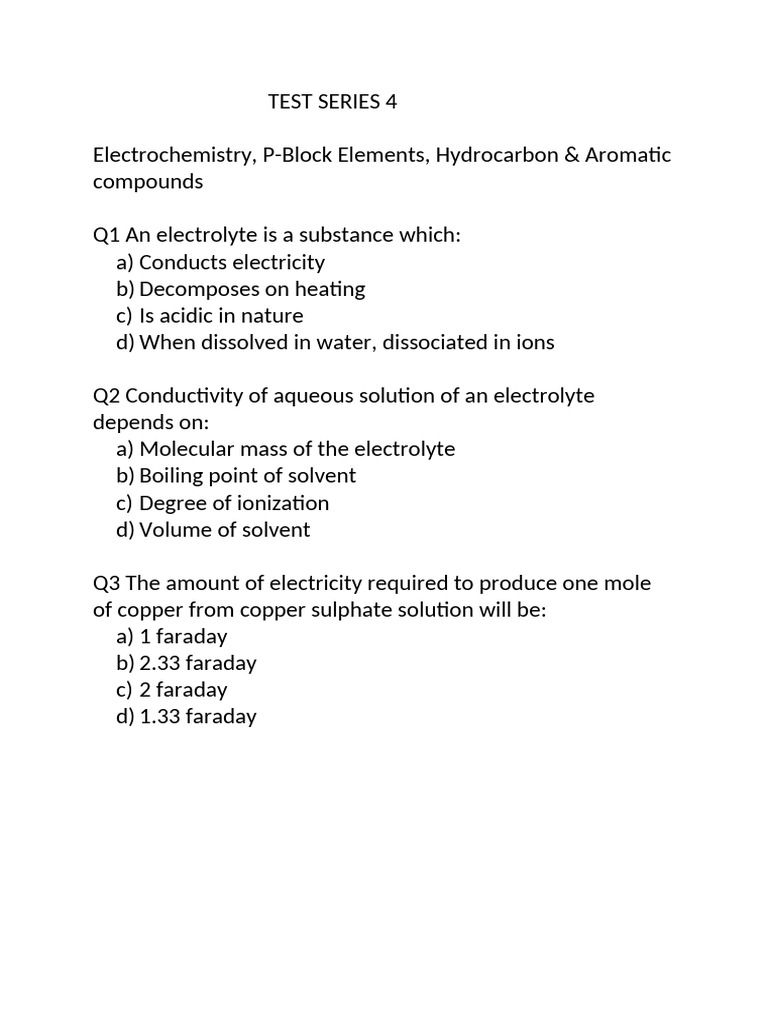 TEST SERIES 4- | PDF | Redox | Anode