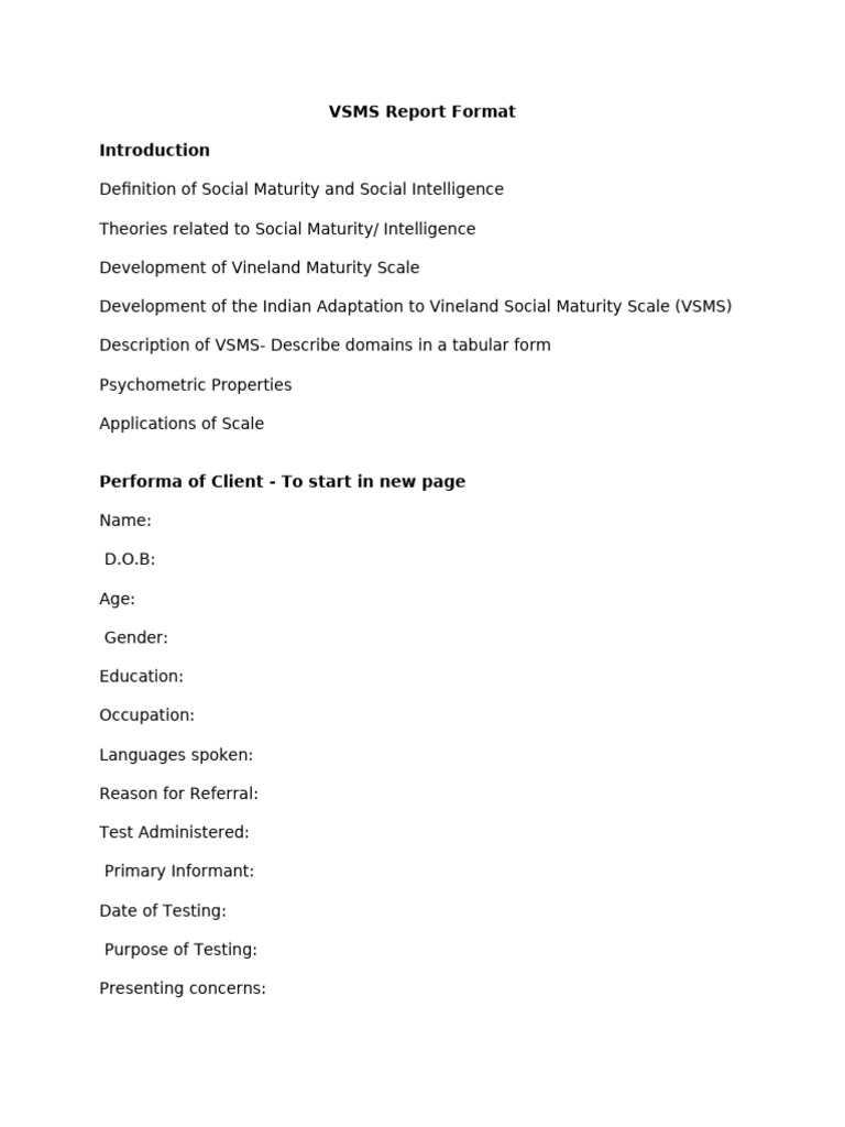 Vineland Social Maturity Scale Report | PDF