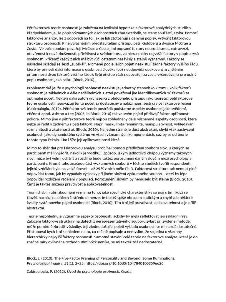 Psychologické Teorie Úkol 3 | PDF