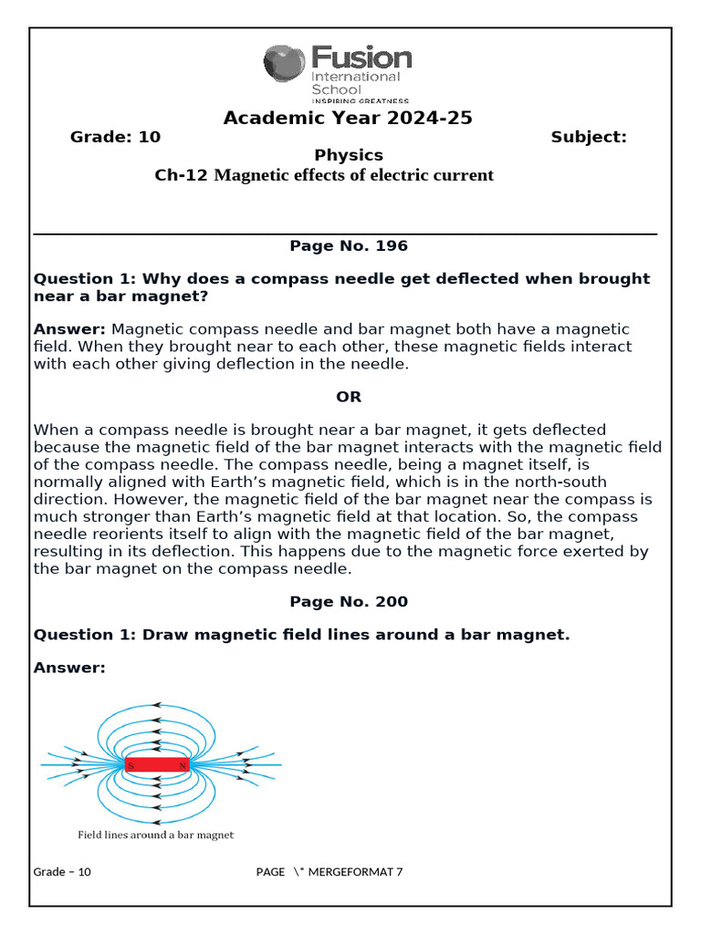 Gr-10 Phy Magnectic Effects of Electric Current | PDF | Magnetic Field | Magnetism