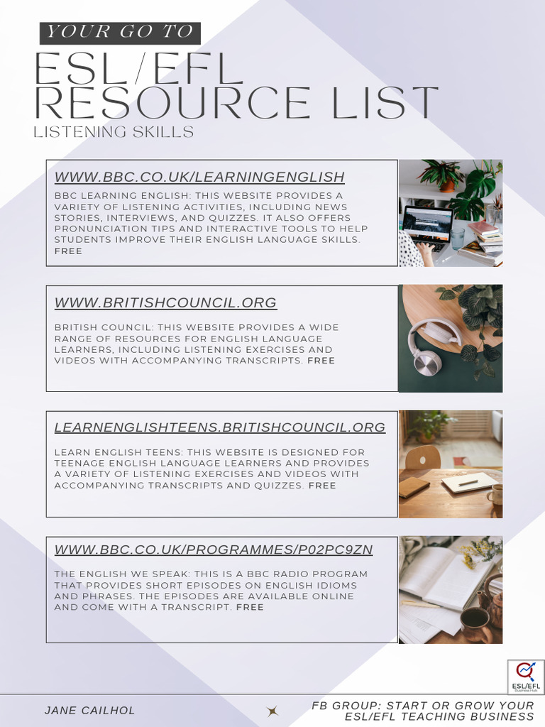 ESL EFL Go To Resource List | PDF | English As A Second Or Foreign ...