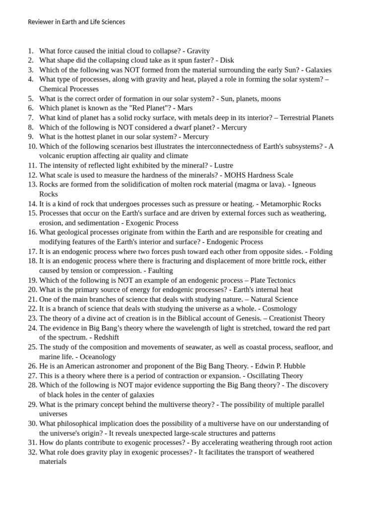 Earth and Life Sciences Review Guide | PDF | Rock (Geology) | Earth ...