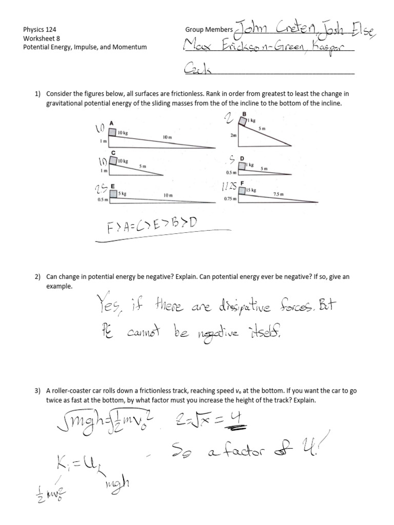 124 Worksheet 8 | PDF | Force | Quantity