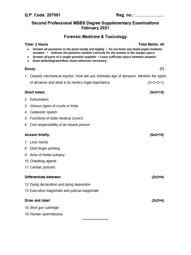 Forensic Medicine MBBS Exam February 2021 | PDF