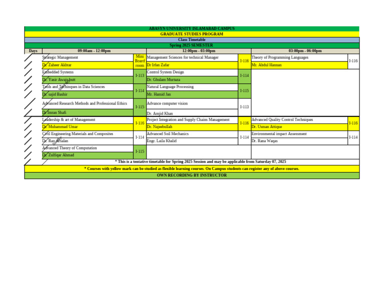 Timetable SG 25 | PDF