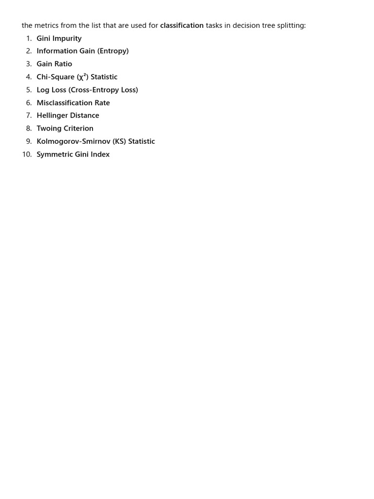 List of Metrics For Decision Tree | PDF