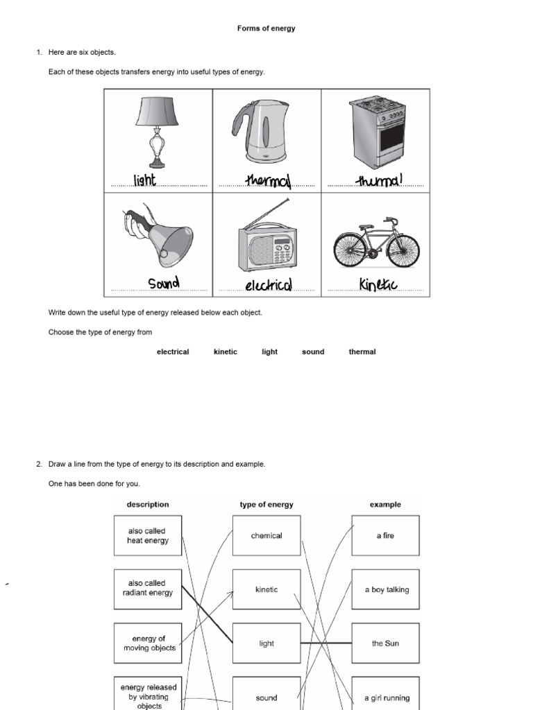 Energy Transfer and Types Worksheet | PDF