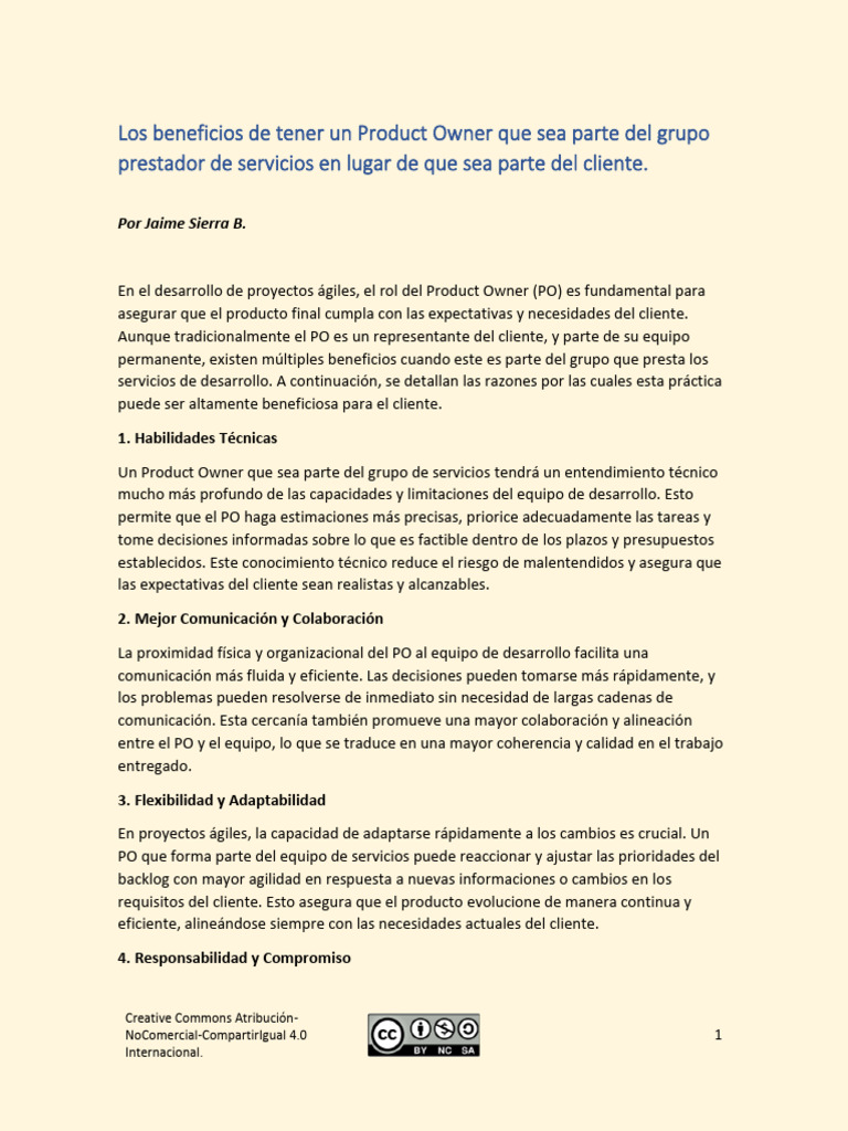 Los Beneficios de Que El PO Sea Parte Del Prestador de Servicios | PDF ...