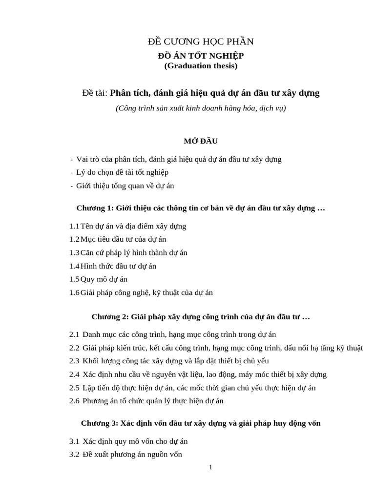 Đề cương Phân tích, đánh giá hiệu quả DADTXD - K65 CN | PDF