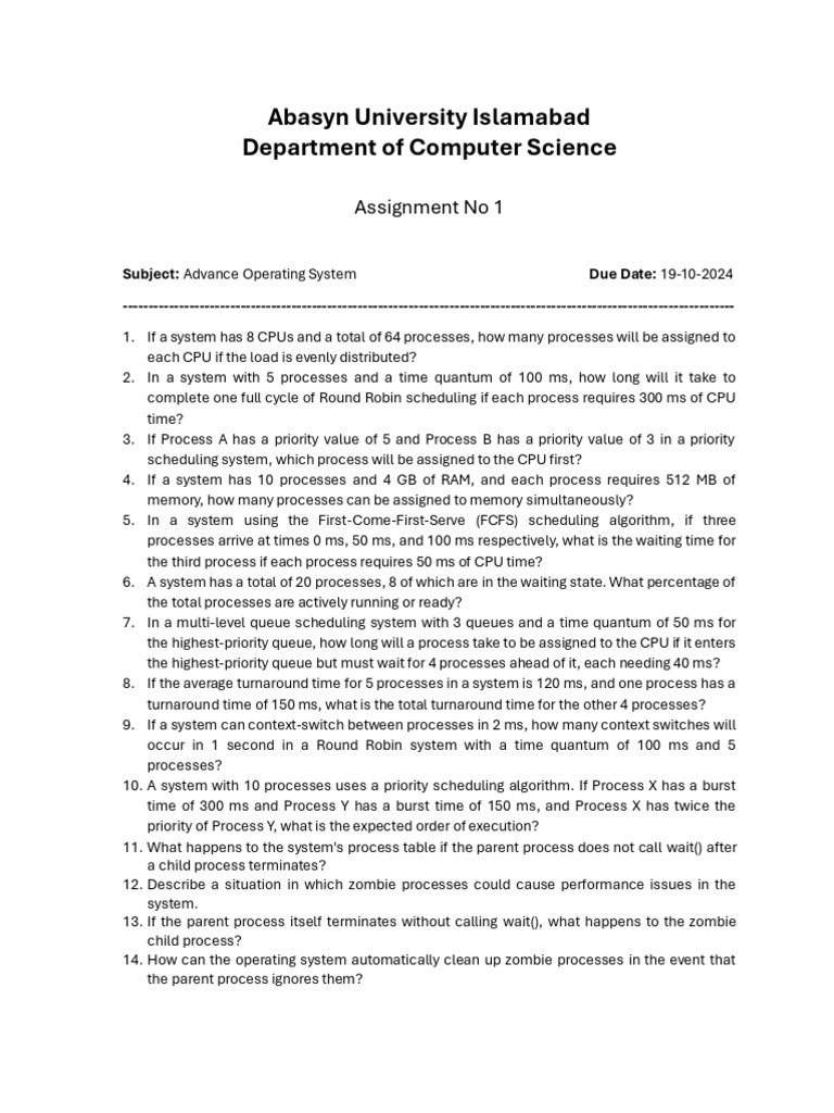 Assignment No 1 | PDF | Scheduling (Computing) | Process (Computing)