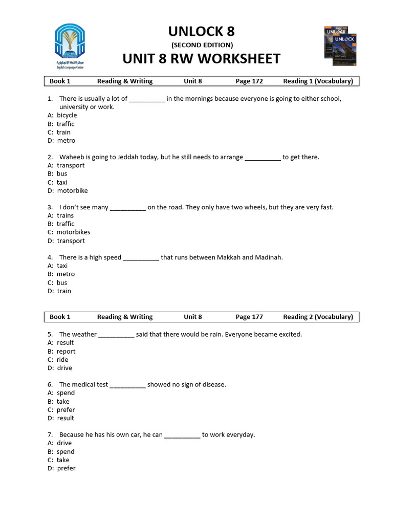 UNLOCK WORKSHEET B1 U8 R&W | PDF | Languages | Foreign Language Studies