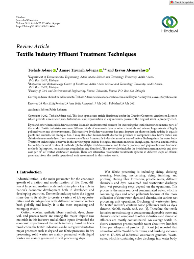 Textile Industry Effluent Treatment Techniques | PDF | Chemistry ...