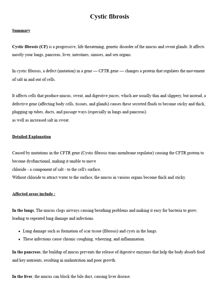 Cystic fibrosis | PDF | Mucus | Diseases And Disorders
