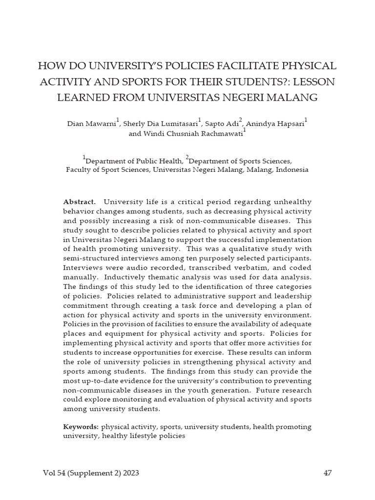 2 How Do Universitys Policies Facilitate Physical Activity and Sports ...