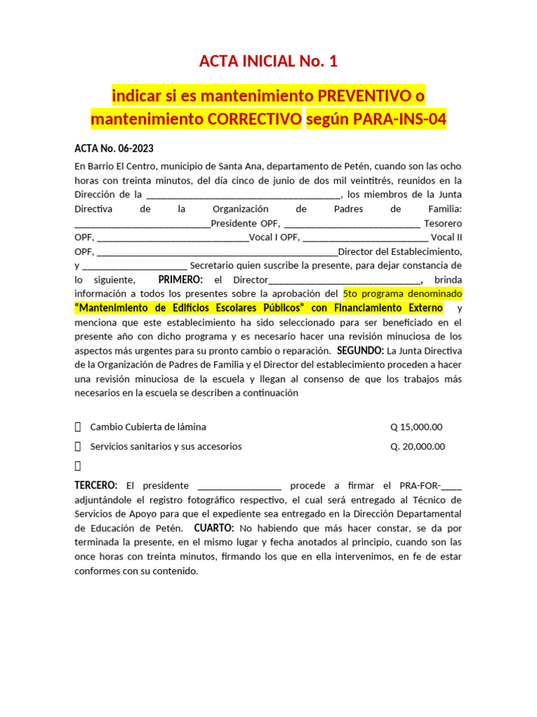 MODELO DE ACTAS | PDF