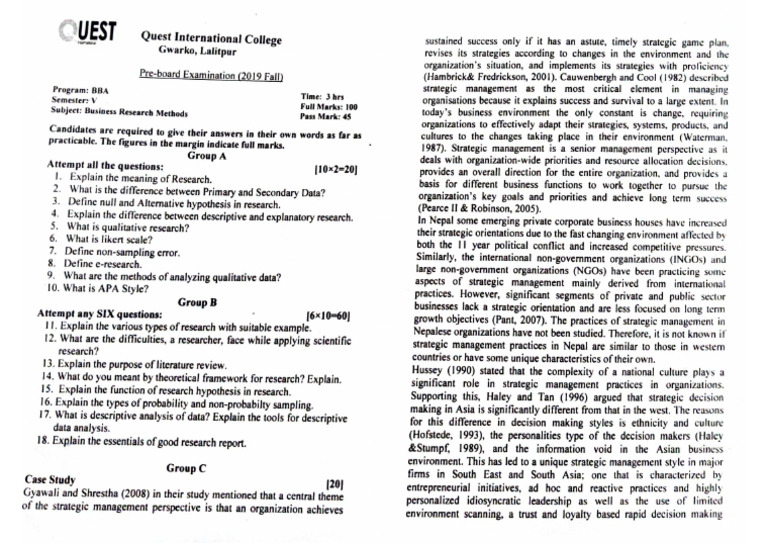 Business Research 2019 Fall | PDF