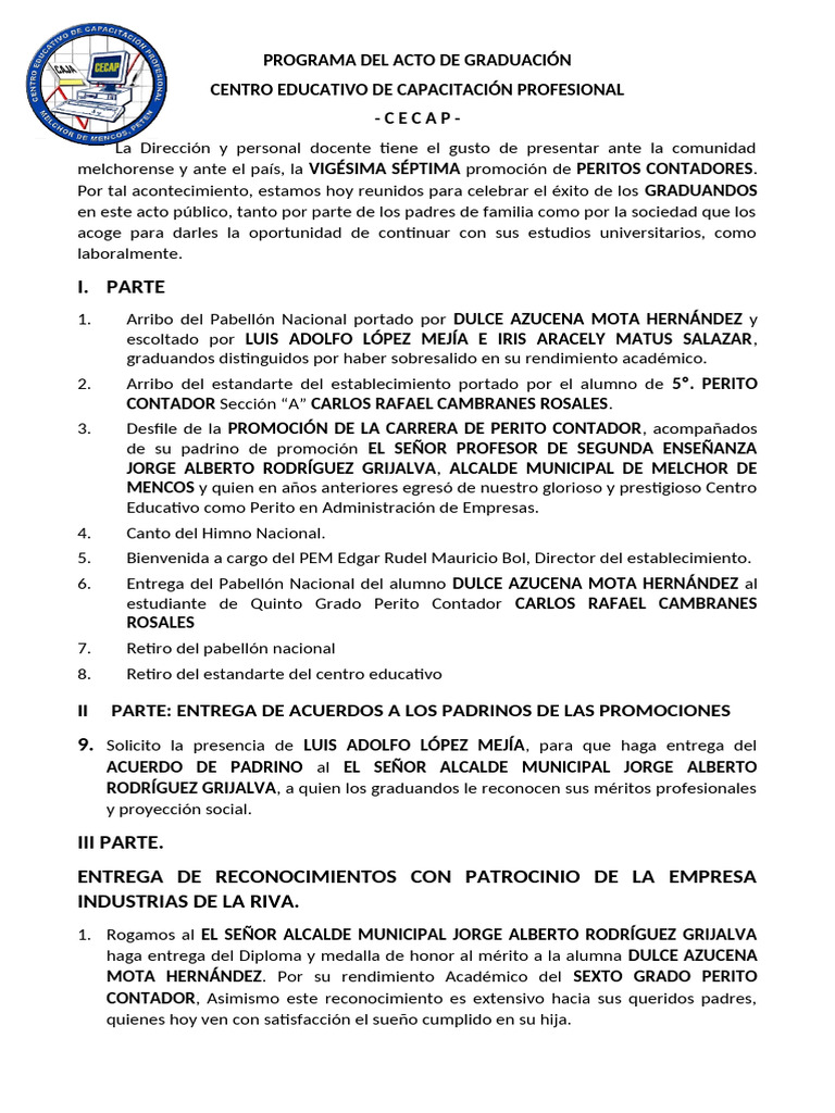 Programa de Graduacion 2024 | PDF