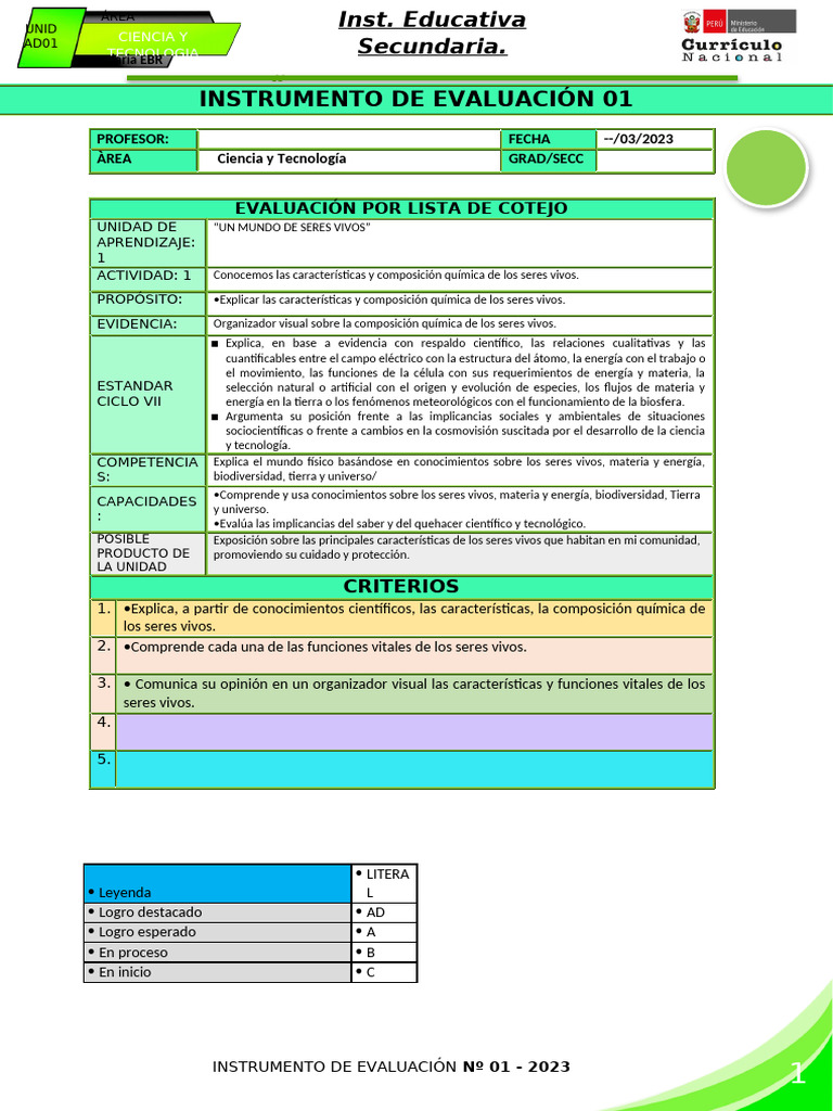 1º LC Act 1 - Cyt-U1 | PDF | Importar | Química