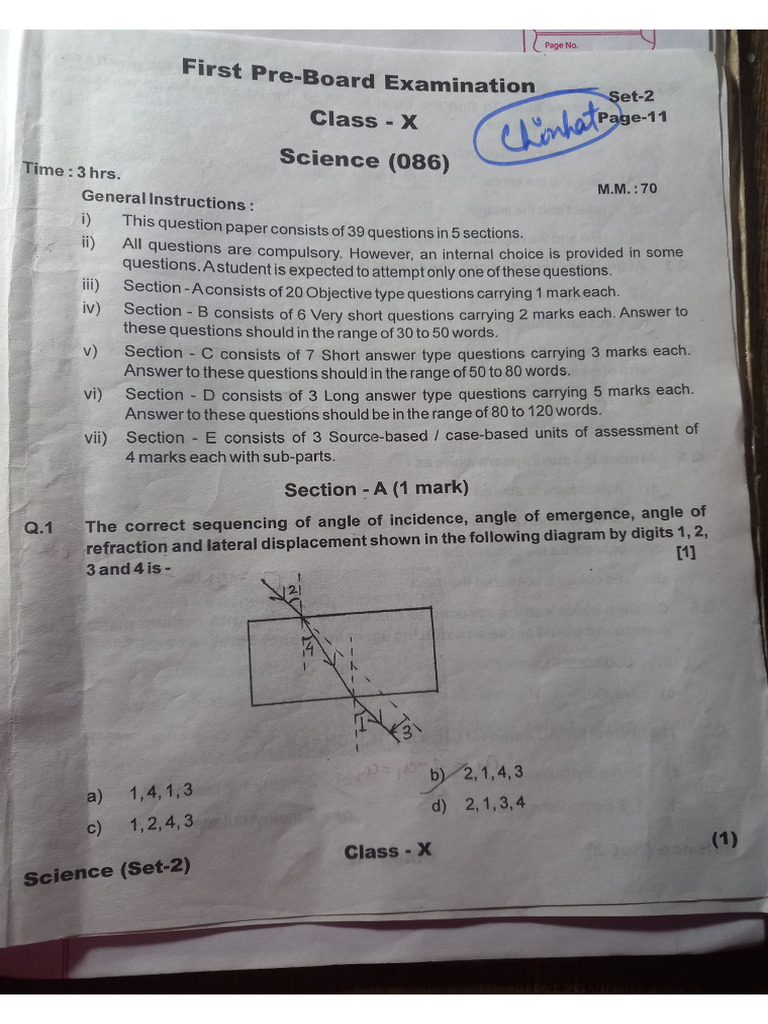 Science First Pre - Board Paper (Pyq) | PDF