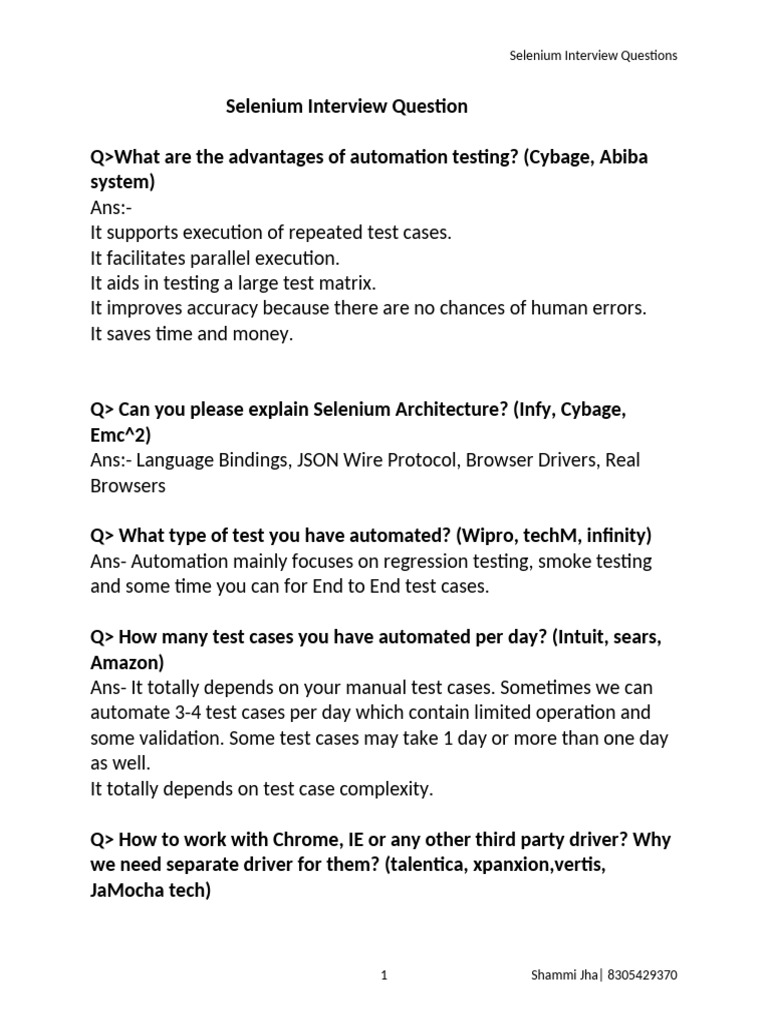 Selenium Interview Question | PDF | Selenium (Software) | Java Script Selenium Interview Question | PDF | Selenium (Software) | Java Script