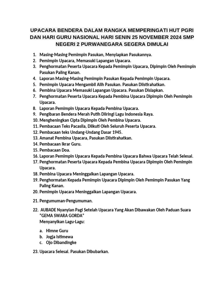 UPACARA HUT PGRI DAN HGN | PDF