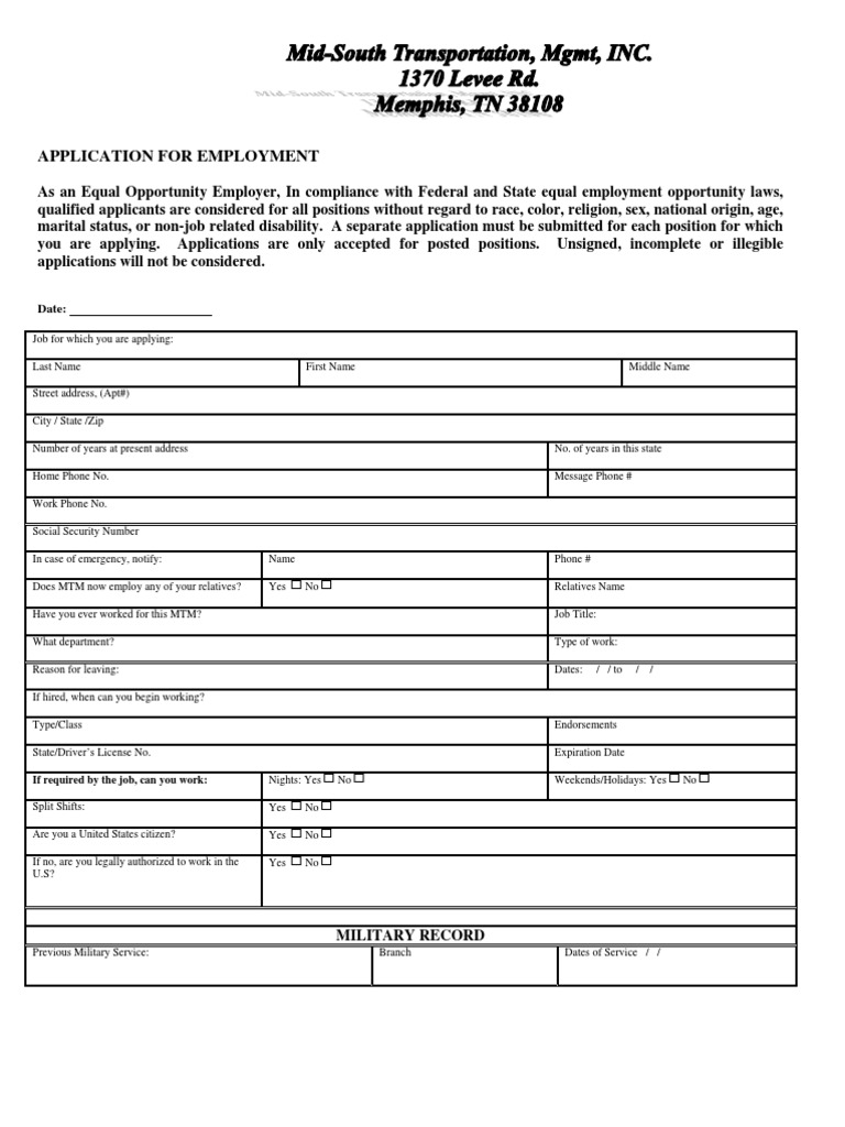 Application For Employment: Date | PDF | Résumé | Driver's License