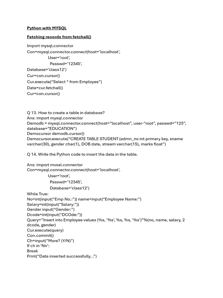 Python With MYSQL Fetching Records From Fetchall | PDF