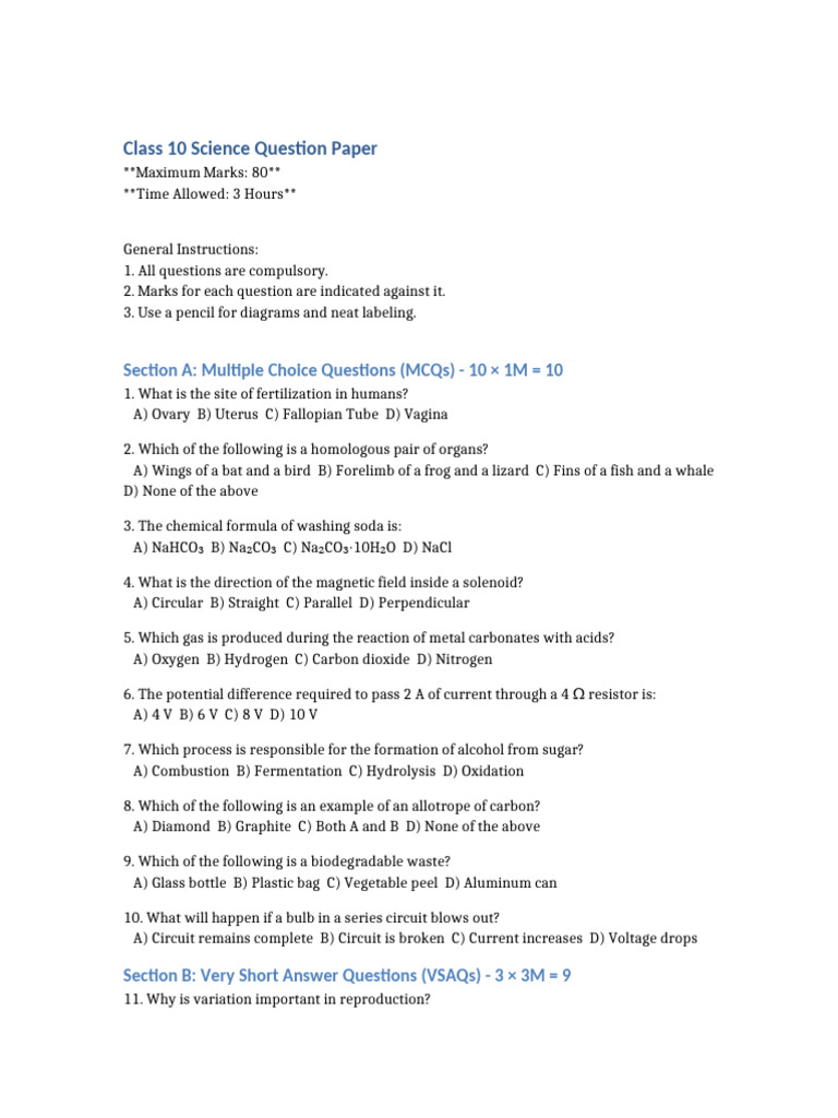 Class 10 Science Question Paper | PDF | Carbon | Materials