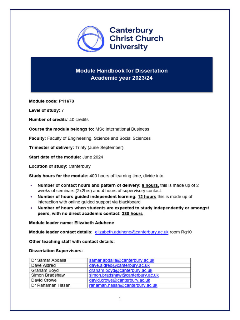 Module Handbook Dissertation 2023 24 | PDF | Critical Thinking | Evaluation