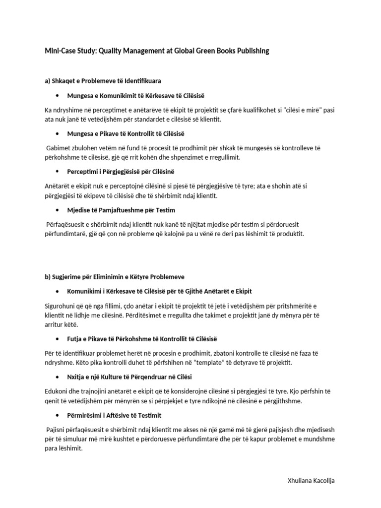 Mini-Case Study Quality Management | PDF