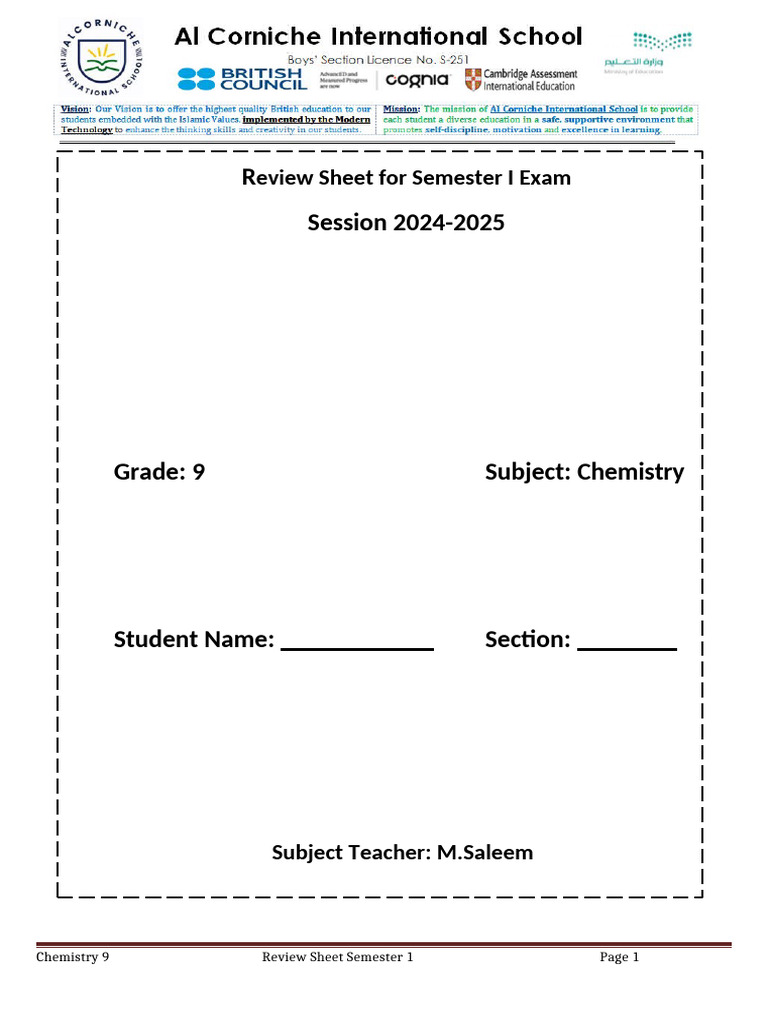 G-9 Chemstry Review Sheet S# 1 Key | PDF | Chemical Reactions ...